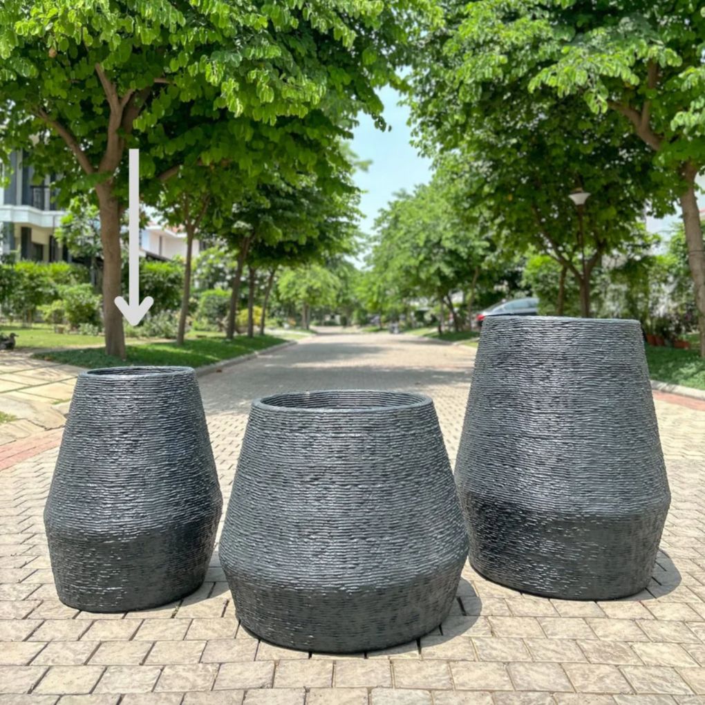 Buy Textured Fibreglass Outdoor Planter - 30" Black | Popyuli